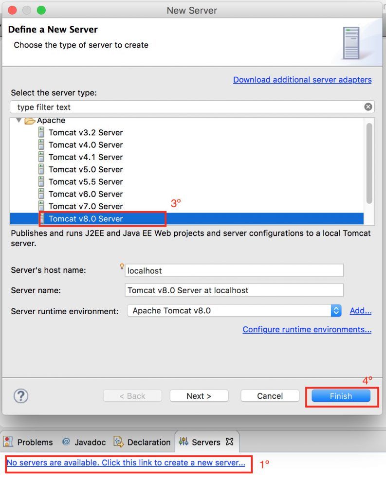 como configurar Apache Tomcat 8 en Eclipse